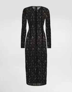 Dolce & Gabbana Calf-length Floral Lace Dress Dresses - Black