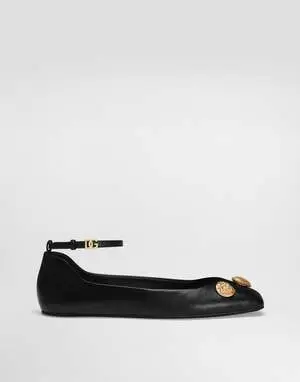 Dolce & Gabbana Leather Ballet Flats With Embroidery Flat Shoes - Black