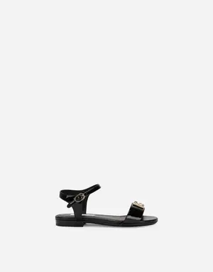 Dolce & Gabbana Patent Leather Sandals With Dg Logo Shoes Leather - Black