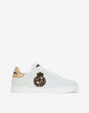 Dolce & Gabbana Portofino Crown Patch Sneakers - White/gold