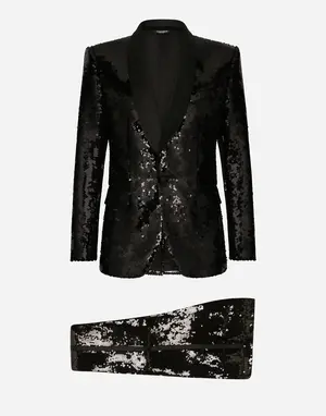 Dolce & Gabbana Sequined Single-breasted Sicilia-fit Tuxedo Suit Suits And Blazers Tulle - Black