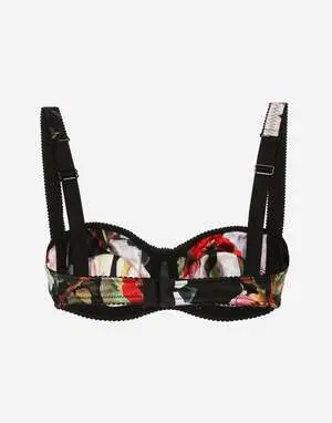 Dolce & Gabbana Satin Balconette Bra With Rose Garden Underwear