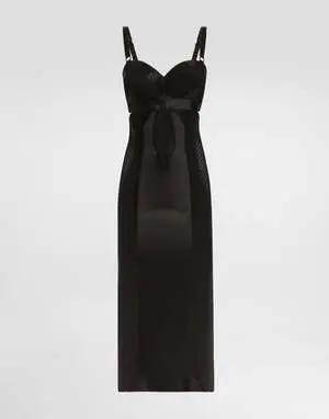 Dolce & Gabbana Calf-length Satin And Lace Dress With Corset Details Dresses - Black