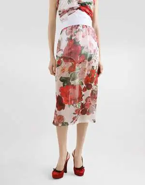 Dolce & Gabbana Rose Silk Chiffon Calf-length Skirt