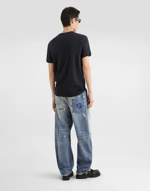 Dolce & Gabbana Cotton T-shirt With Patch T-shirts And Polos - Blue