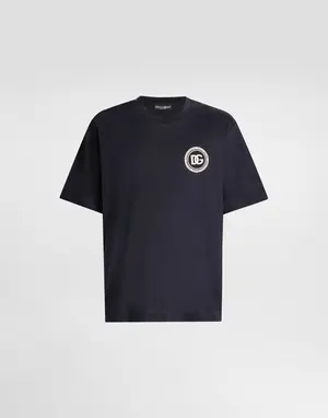Dolce & Gabbana Cotton T-shirt With Patch T-shirts And Polos - Blue