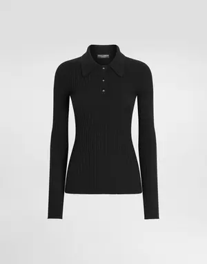 Dolce & Gabbana Ribbed Wool Polo-style Sweater Sweaters And Cardigans - Black