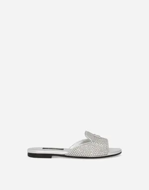 Dolce & Gabbana Foiled Lambskin Sliders With Fusible Rhinestones Shoes Leather - Silver