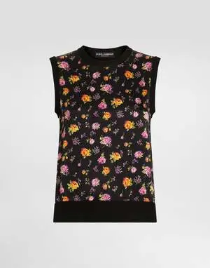 Dolce & Gabbana Small Rose Bouquets-print Silk Tank Top