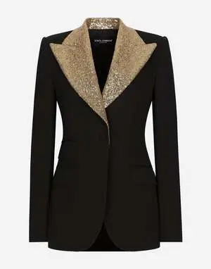 Dolce & Gabbana Single-breasted Wool Turlington Jacket With Sequined Lapels Blazers Wool - Black