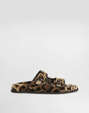 Dolce & Gabbana Ed Velvet Sliders Slides And Mules Animal - Print