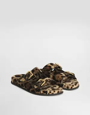 Dolce & Gabbana Leopard Velvet Sliders