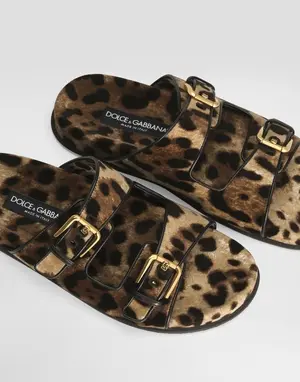 Dolce & Gabbana Leopard Velvet Sliders