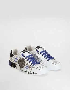 Dolce & Gabbana Calfskin Portofino Sneakers With Embellishment