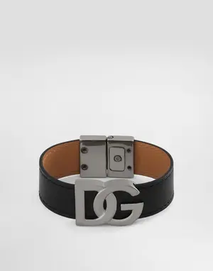 Dolce & Gabbana Calfskin Bracelet With Dg Logo - Black