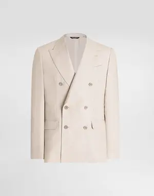 Dolce & Gabbana Double-breasted Linen Fabric Jacket Suits And Blazers - Beige