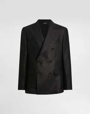 Dolce & Gabbana Double-breasted Linen Fabric Jacket Suits And Blazers - Black