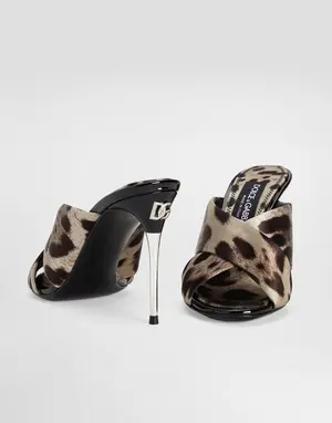 Dolce & Gabbana Leopard Satin Mules With Dg Logo Heel