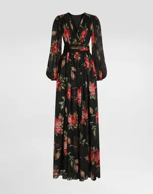 Dolce & Gabbana Rose Bouquet-print Long Chiffon Dress - Multicolor