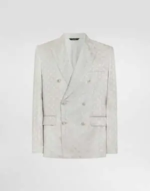 Dolce & Gabbana Sicilia Light Double-breasted Silk Jacquard Blazer - Grey