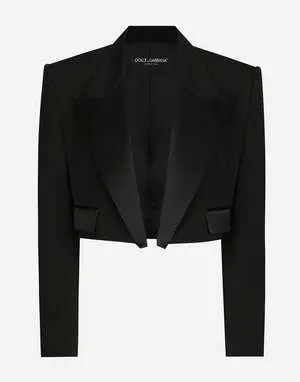 Dolce & Gabbana Short Wool Gabardine Tuxedo Jacket Blazers Wool - Black