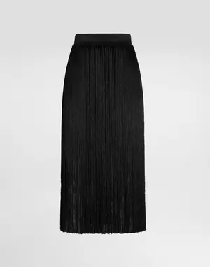 Dolce & Gabbana Long Fringed Skirt In Satin Skirts - Black