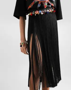 Dolce & Gabbana Long Fringed Satin Skirt