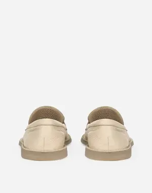 Dolce & Gabbana Deerskin Loafers With Dg Logo - Beige