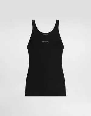 Dolce & Gabbana Cotton Tank Top With Print T-shirts And Polos - Black
