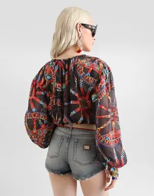Dolce & Gabbana Carretto-print Devor� Twill Top� Shirts And Tops - Multicolor