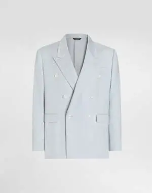 Dolce & Gabbana Shantung Viscose Double-breasted Jacket Suits And Blazers Light Blue - Azure