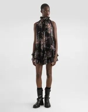 Dolce & Gabbana Flower Print Chiffon Halterneck Dress