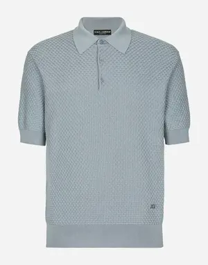 Dolce & Gabbana Stretch Cotton Polo-shirt With Dg Hardware Sweaters And Cardigans Light Blue - Azure