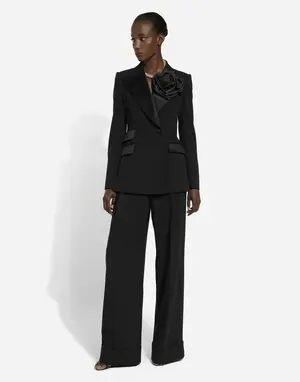 Dolce & Gabbana Double-breasted Woolen Jacket With Flower Appliqué Blazers Wool