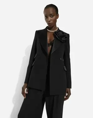 Dolce & Gabbana Double-breasted Woolen Jacket With Flower Appliqué Blazers Wool