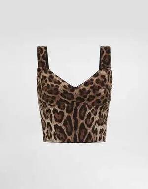 Dolce & Gabbana Leopard- Charmeuse Bustier Top Shirts And Tops - Print