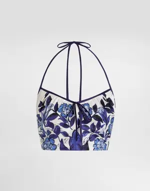 Dolce & Gabbana Dg Exclusive Majolica- Cotton Satin Top Shirts And Tops Blue - Print