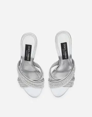 Dolce & Gabbana Crystal Mesh Mules Slides And Mules Silver Satin