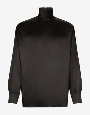 Dolce & Gabbana Loose Silk Turtleneck With Shirt Cuffs Shirts - Black