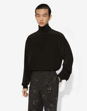 Dolce & Gabbana Loose Silk Turtleneck With Shirt Cuffs Shirts - Black