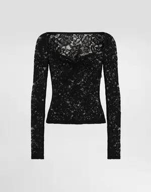 Dolce & Gabbana Floral Lace Top With A Sweetheart Neckline Shirts And Tops - Black