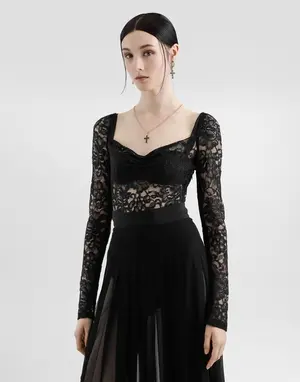 Dolce & Gabbana Floral Lace Top With Sweetheart Neckline