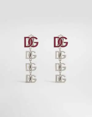 Dolce & Gabbana Two-tone Dg Logo Dangle Earrings - Silver
