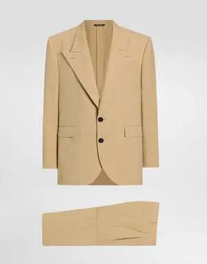 Dolce & Gabbana Single-breasted Suit In Tweed Linen Suits And Blazers Beige - Multicolor
