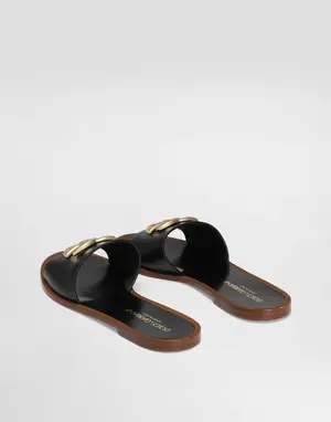 Dolce & Gabbana Flat Calfskin Slides With Dg Logo Detail - Black
