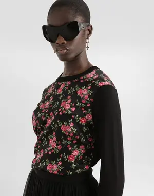 Dolce & Gabbana Small Rose Bouquets-print Silk And Satin Pullover Sweaters And Cardigans