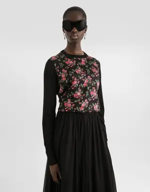 Dolce & Gabbana Small Rose Bouquets-print Silk And Satin Pullover Sweaters And Cardigans