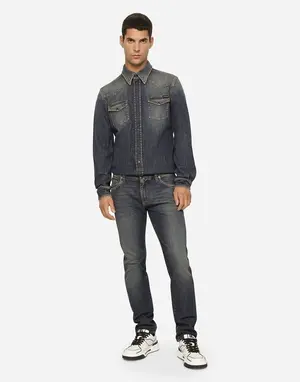 Dolce & Gabbana Light Blue Wash Stretch Denim Shirt Denim Multi-colored Cotton