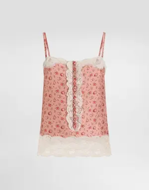 Dolce & Gabbana Small Rose-print Silk Top Shirts And Tops - Multicolor