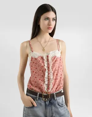 Dolce & Gabbana Rose-print Silk Top With Lace Trim